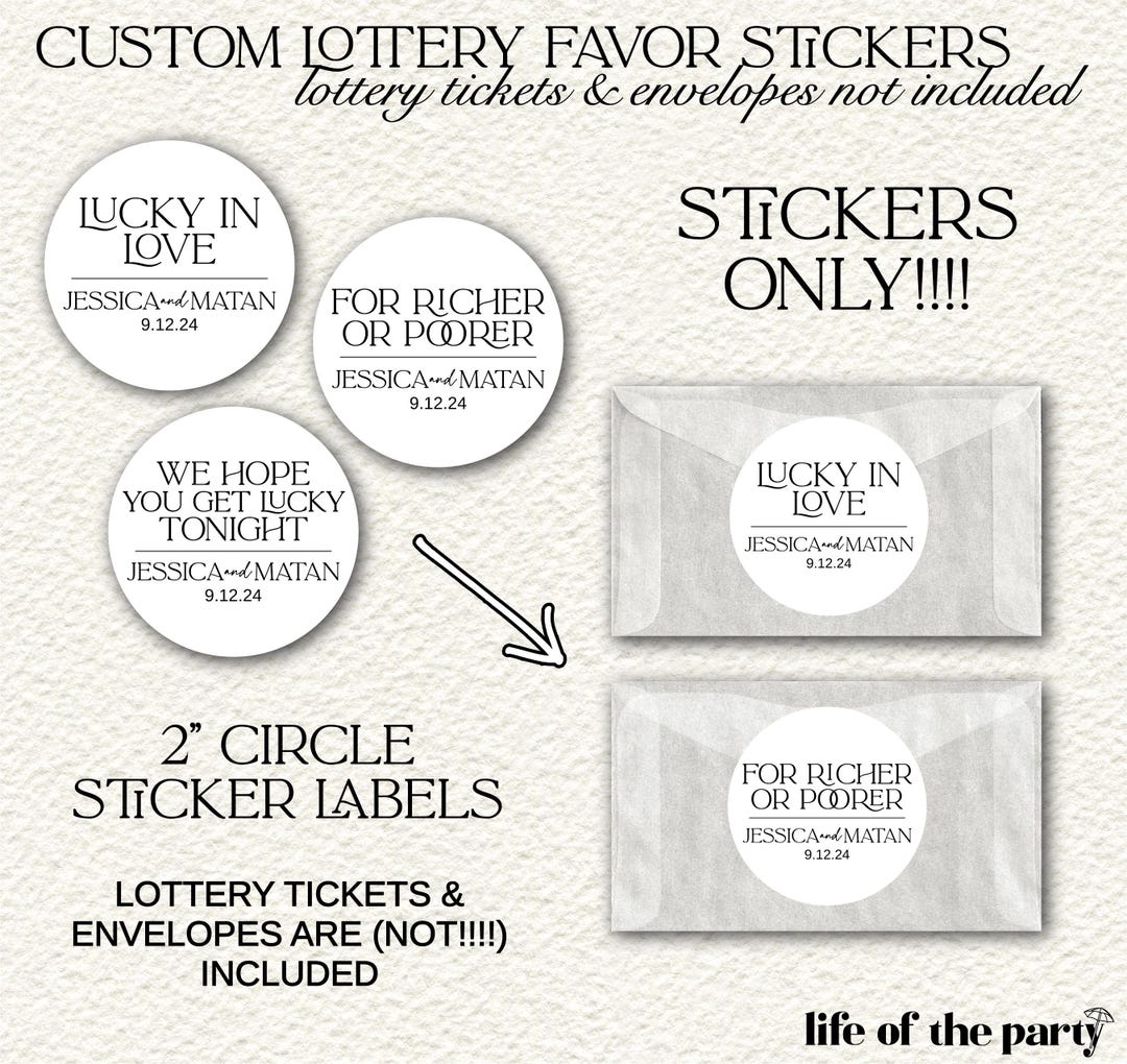 Lottery Ticket Sticker Labels / Wedding Favors / Label / Event / Party ...