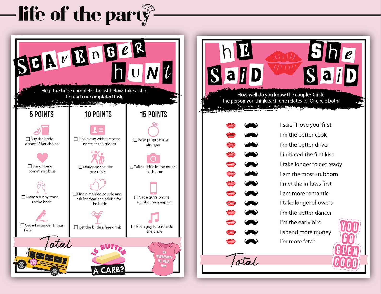 Mean Girls Printable Games Set of 5 / Bachelorette / Bridal - Etsy