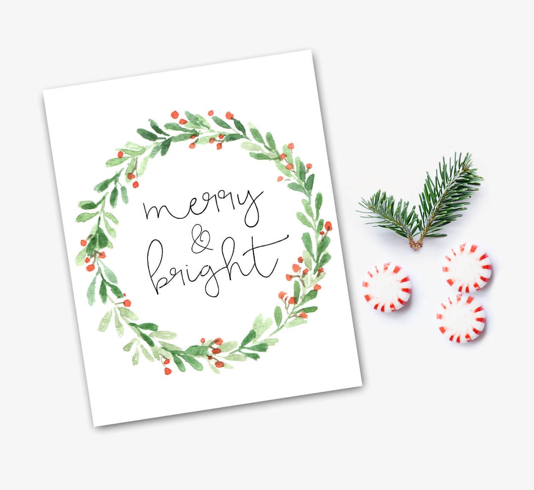 Christmas Print Holiday Printable Merry and Bright Print Christmas ...
