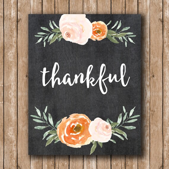 Thankful Thanksgiving Print Printable Wall Art Decor Fall - Etsy