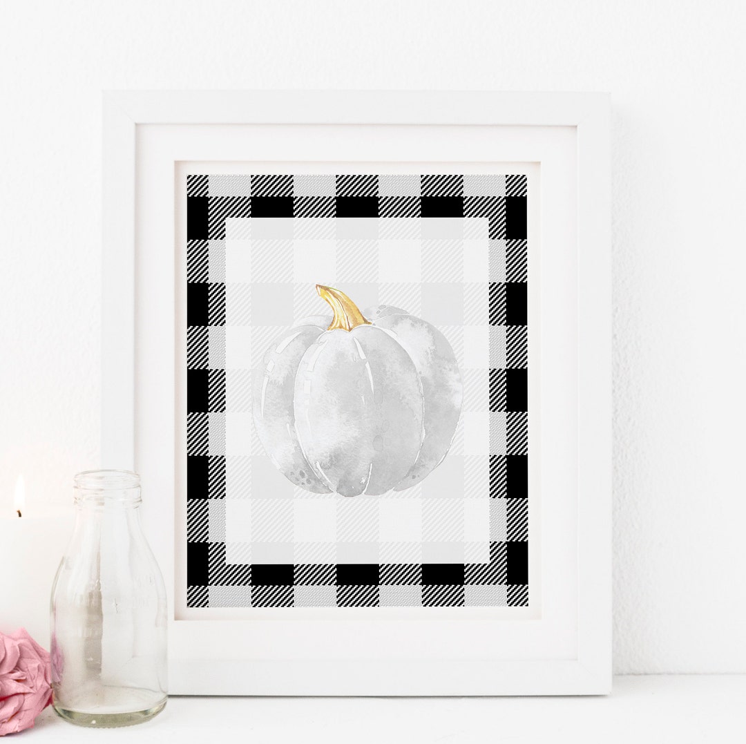 Fall Printables Black Plaid Buffalo Check White Watercolor Pumpkin ...