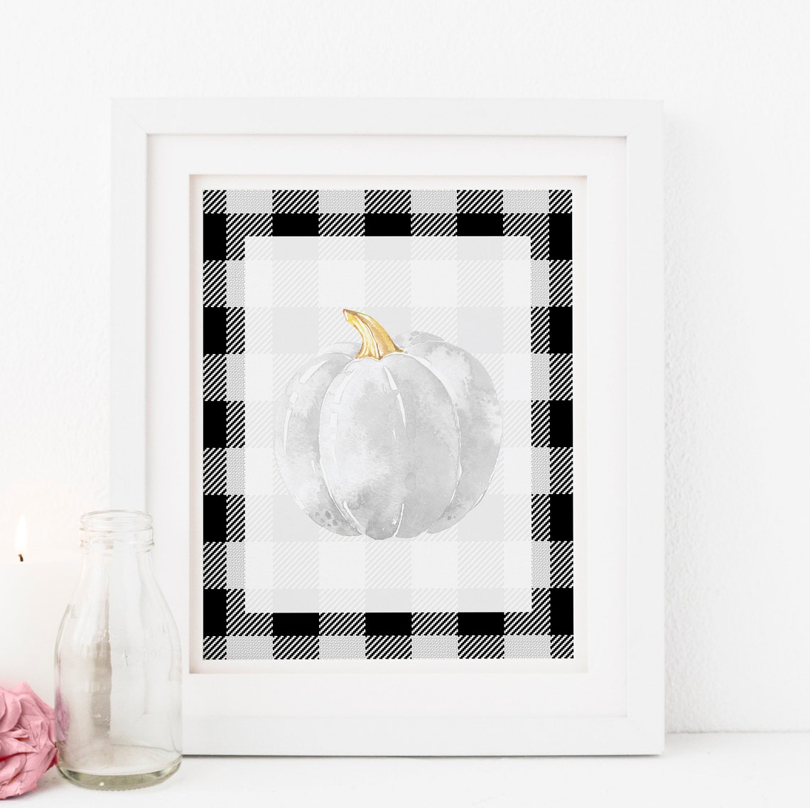 Fall Printables Black Plaid Buffalo Check White Watercolor - Etsy
