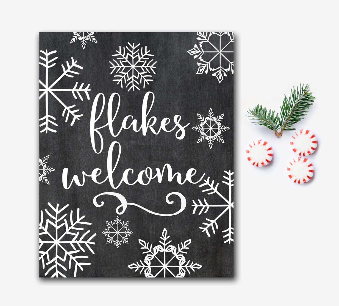 Flakes Welcome Chalkboard Christmas Print Christmas Printable - Etsy