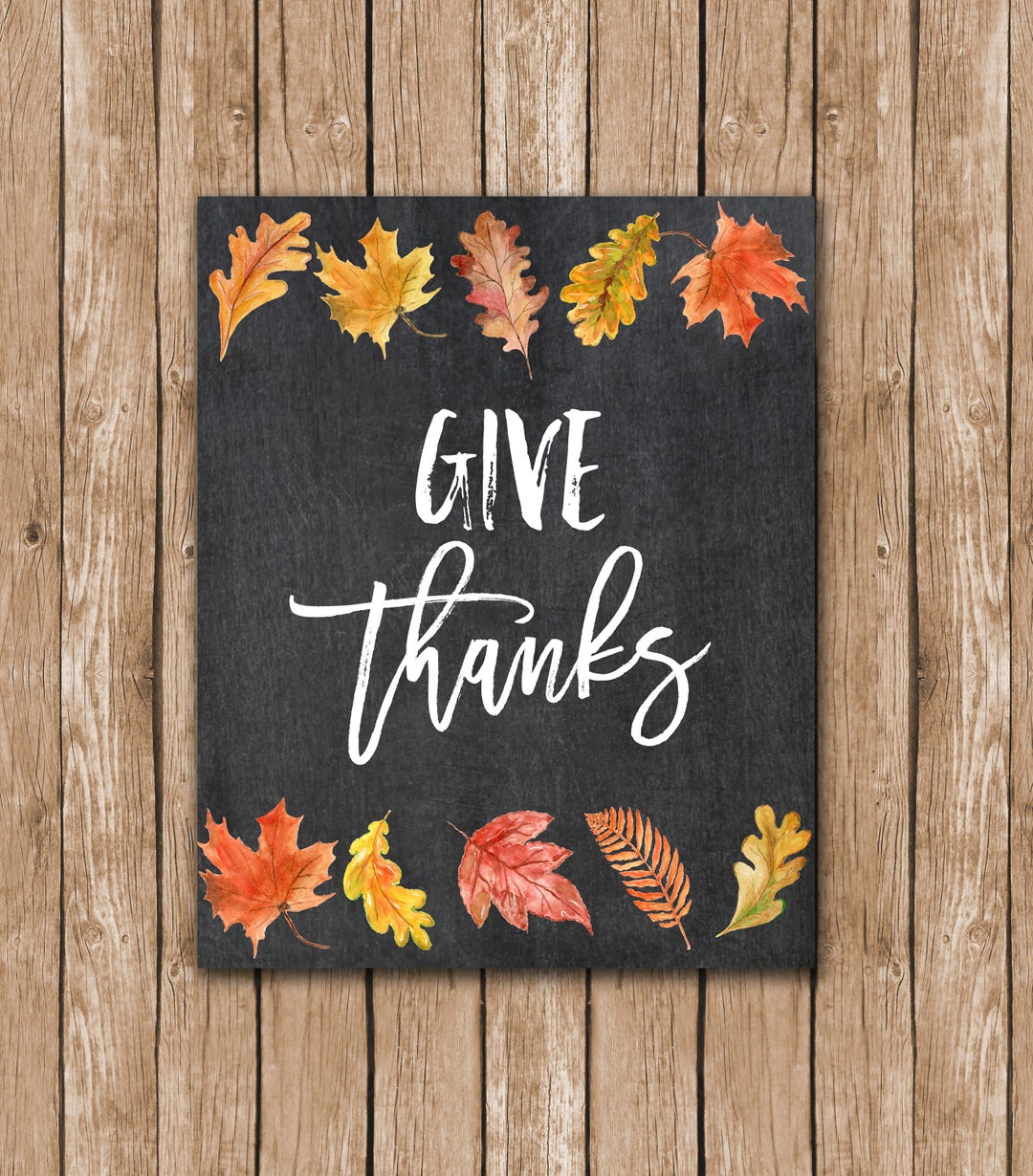 Give Thanks Thanksgiving Fall Autumn Chalkboard Calligraphy Print ...