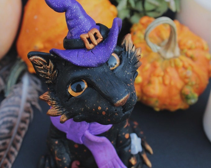 Wizard Cat Figurine Black Cat Sculpture Witch Cat Figure - Etsy