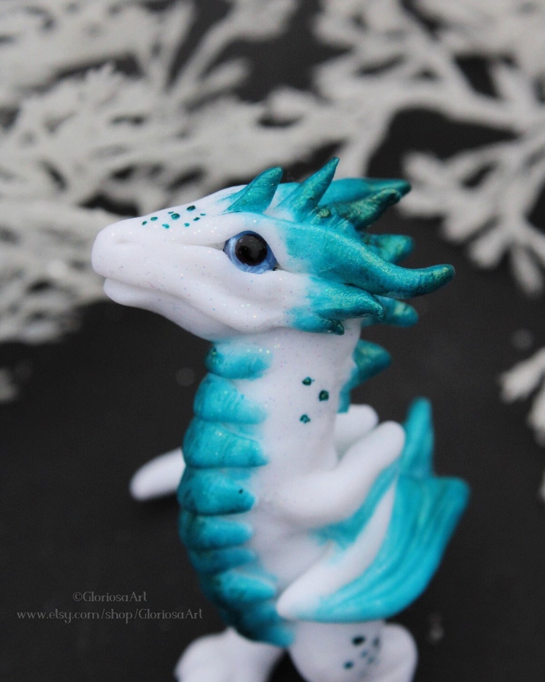 Ice Dragon Figurine Winter Dragon Ornament, Woddland Decor, Fantasy ...