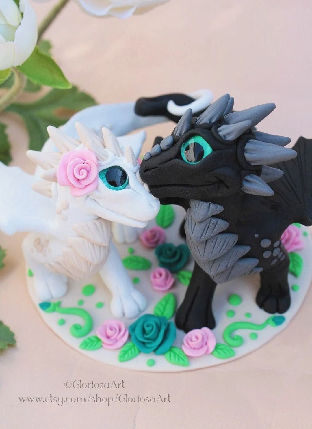 Custom Tiny Dragon Wedding Cake Topper Dragon Bride and Groom Figurine ...