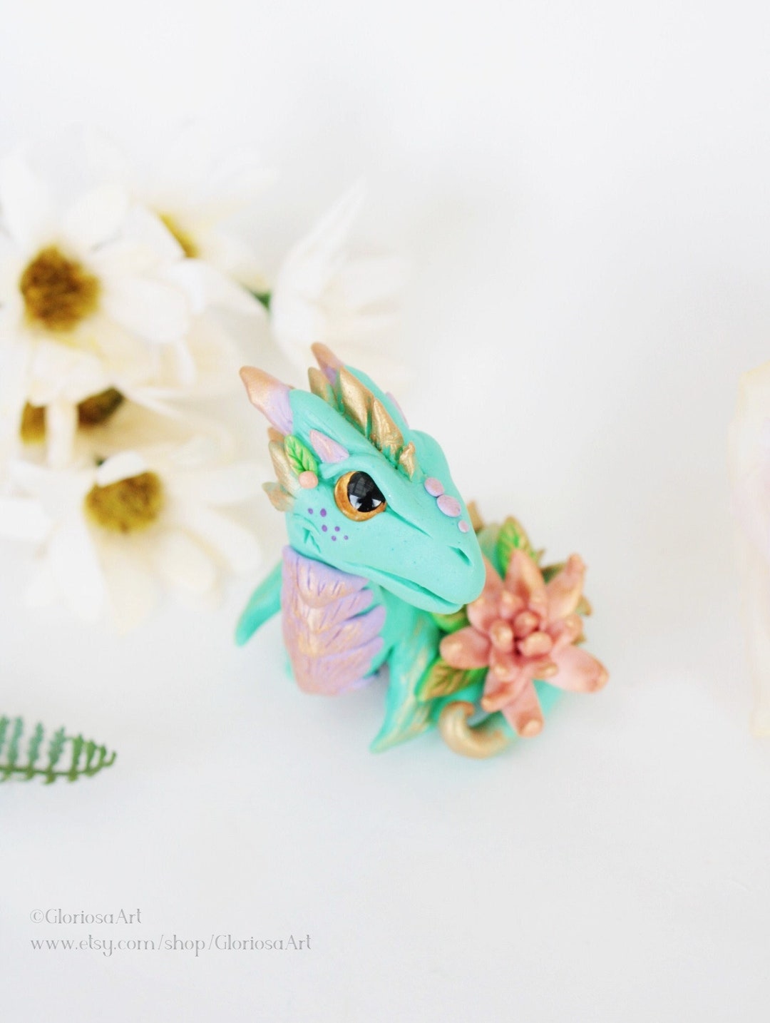 Unique Tiny Flower Baby Dragon Figurine summer Dragon Figure Fantasy ...