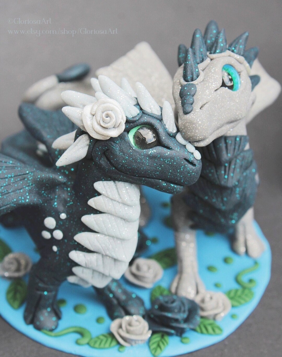 Custom Tiny Dark Dragon Wedding Cake Topper Dragon Bride and Groom ...