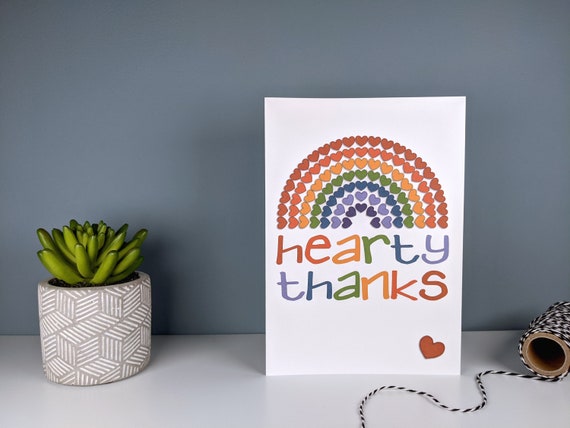 Rainbow Thank You Card Hearty Thanks | Etsy