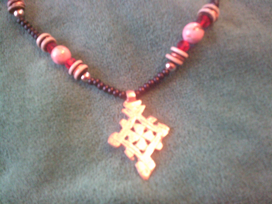 Silver Ethiopian Cross Necklace W/ Pink Turquoise - Etsy