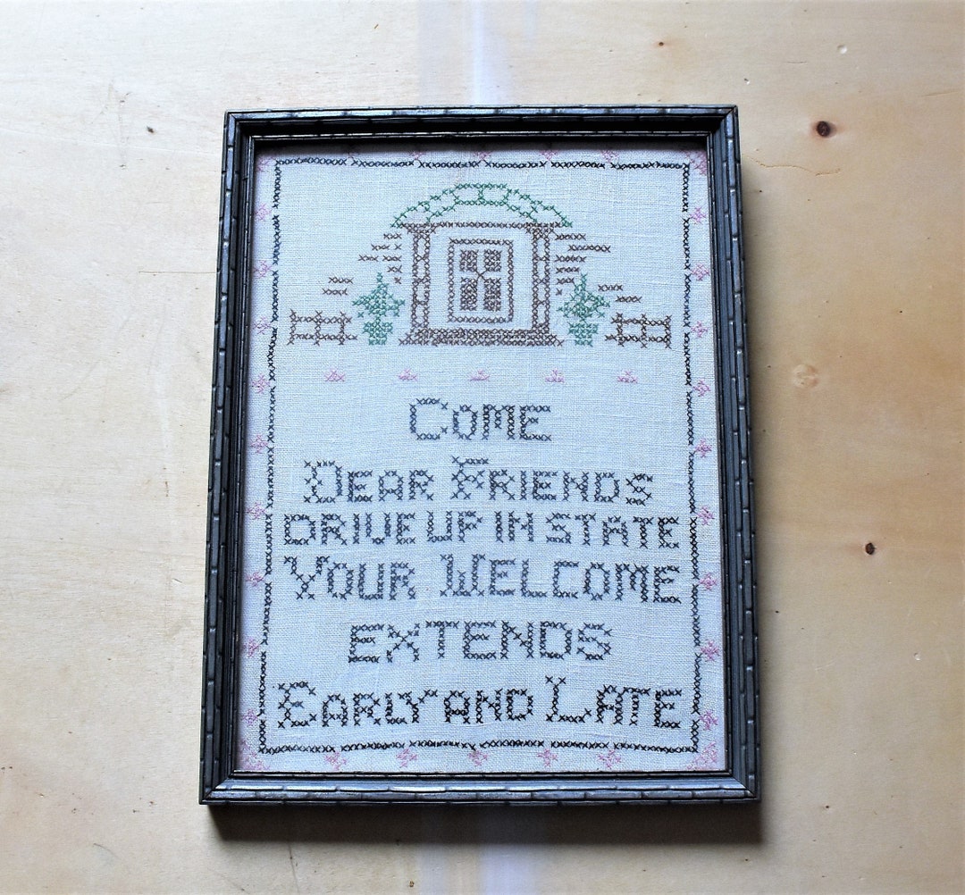 Vintage Hand Embroidered Home Welcoming Message Frame - Etsy