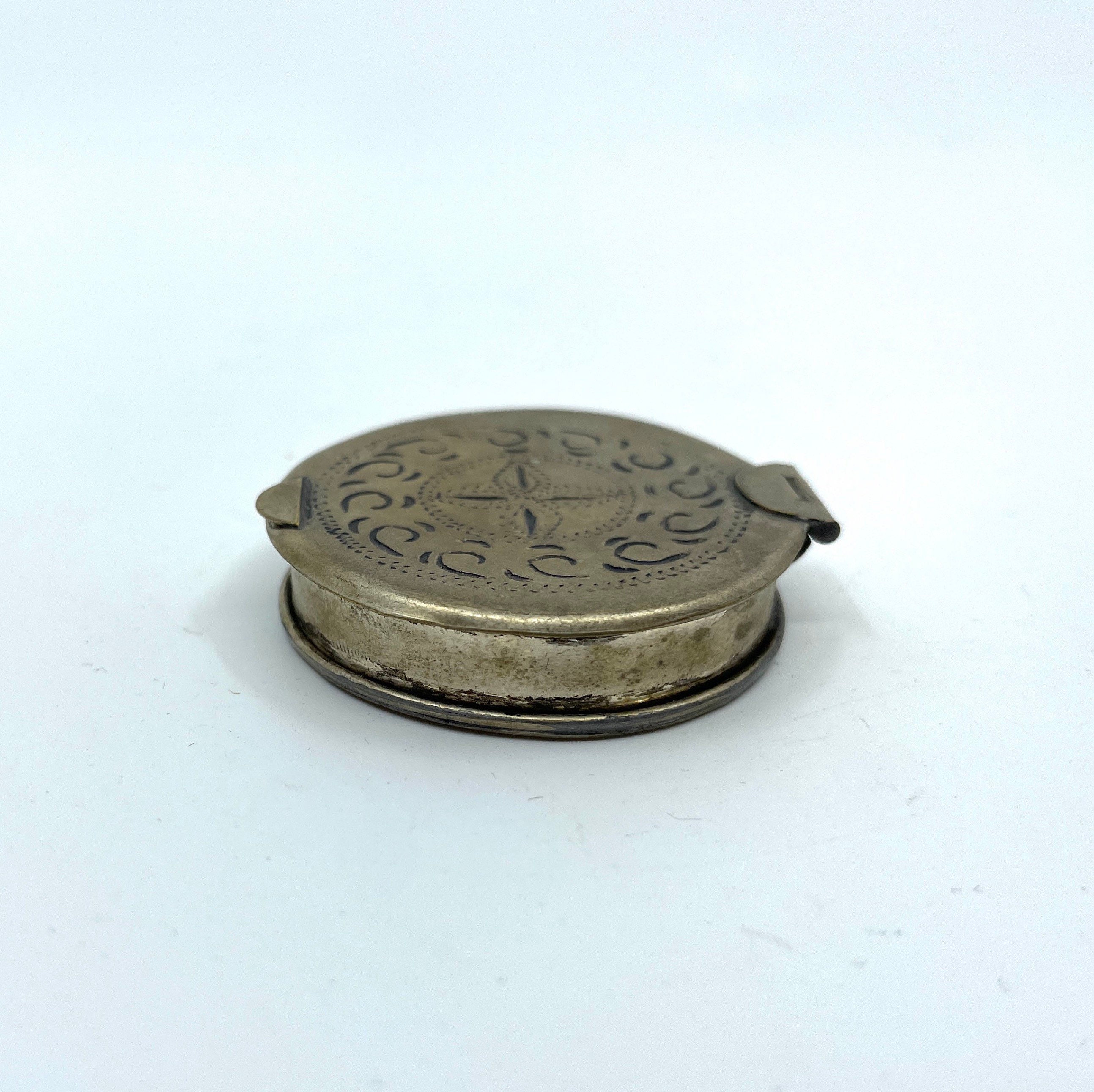 Late Victorian Round Stamp Box - Containing Ointment - Ornamental Hand ...