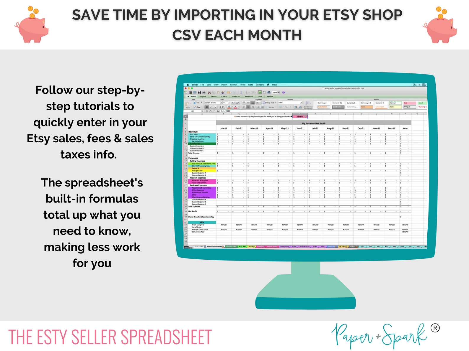 Etsy Financial Spreadsheet Bundle - Monthly Bookkeeping Template ...