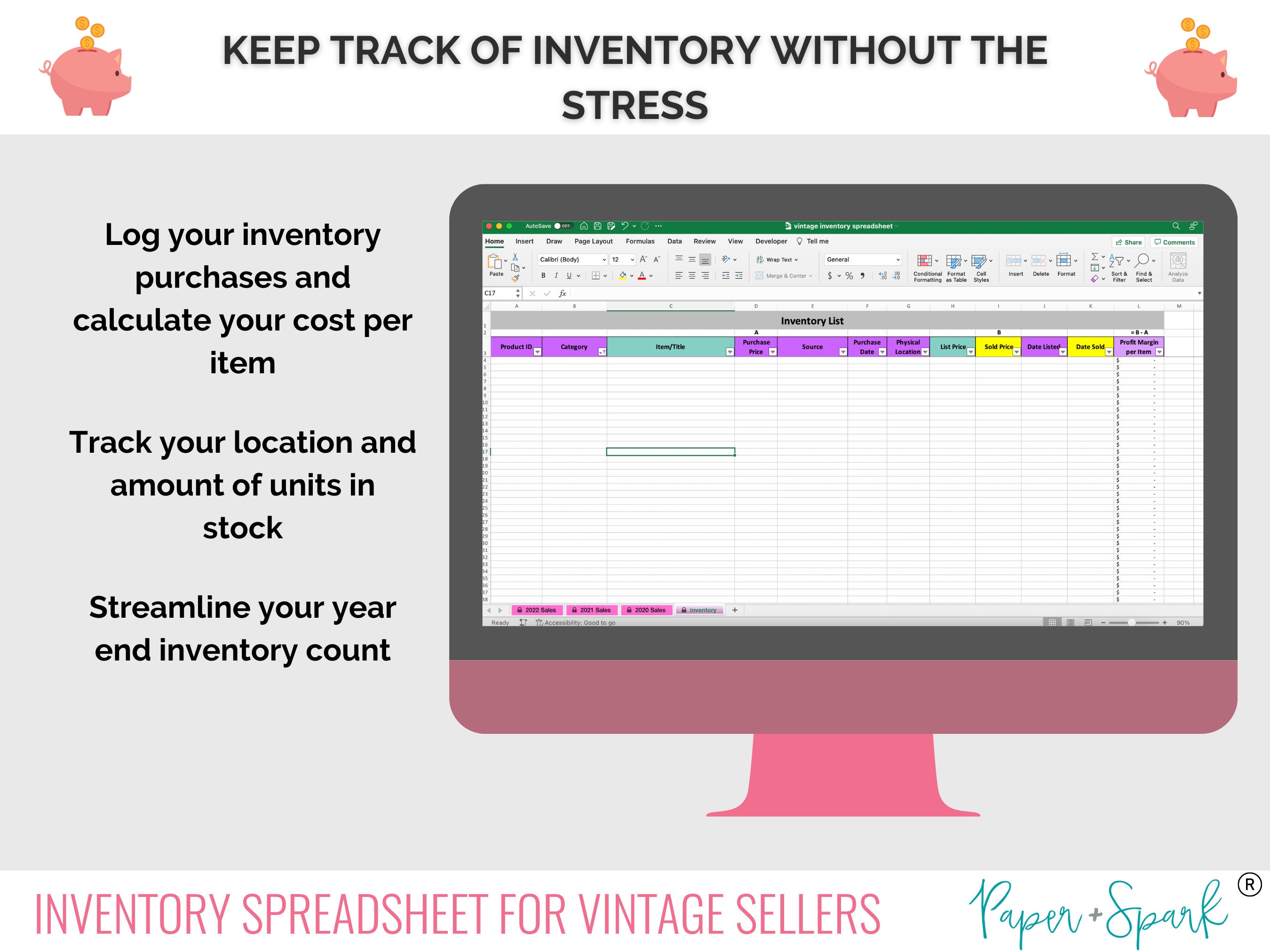 Inventory Spreadsheet for Vintage Sellers - Etsy Vintage Inventory and ...