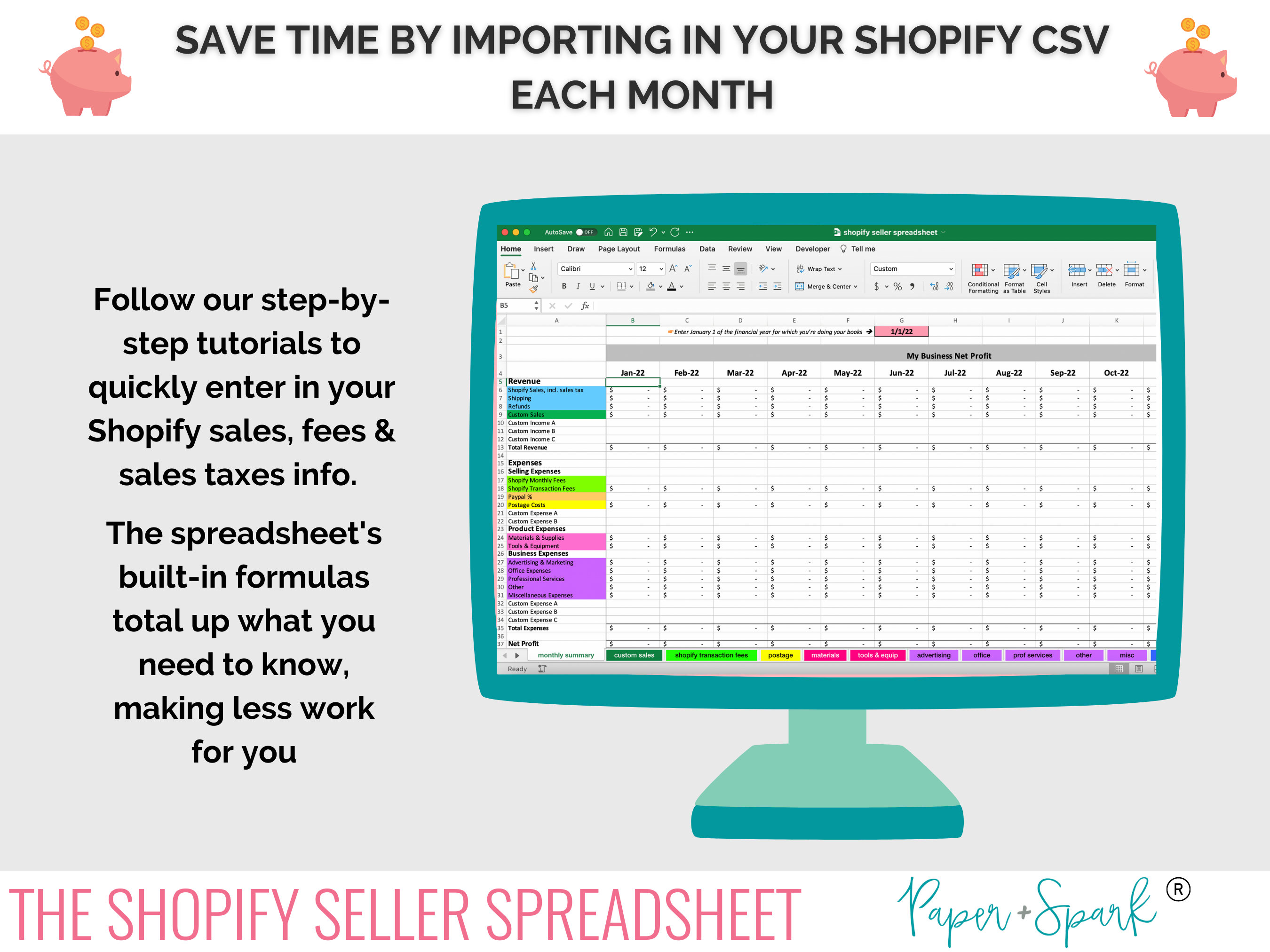 Shopify Seller Spreadsheet - Bookkeeping Template for Shopify Sellers ...