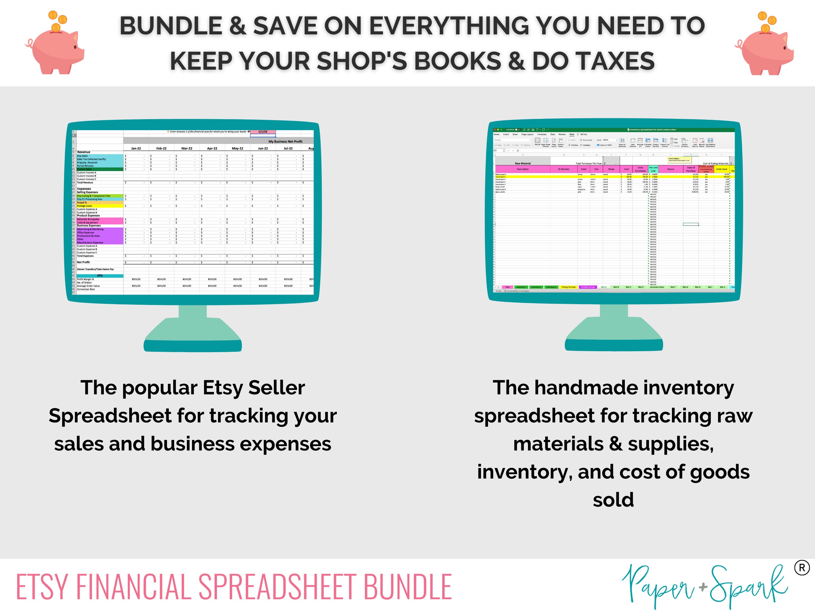 Etsy Financial Spreadsheet Bundle - Monthly Bookkeeping Template ...