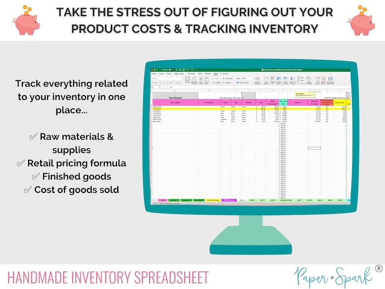 Handmade Inventory Spreadsheet - Pricing Template, Inventory Tracking ...
