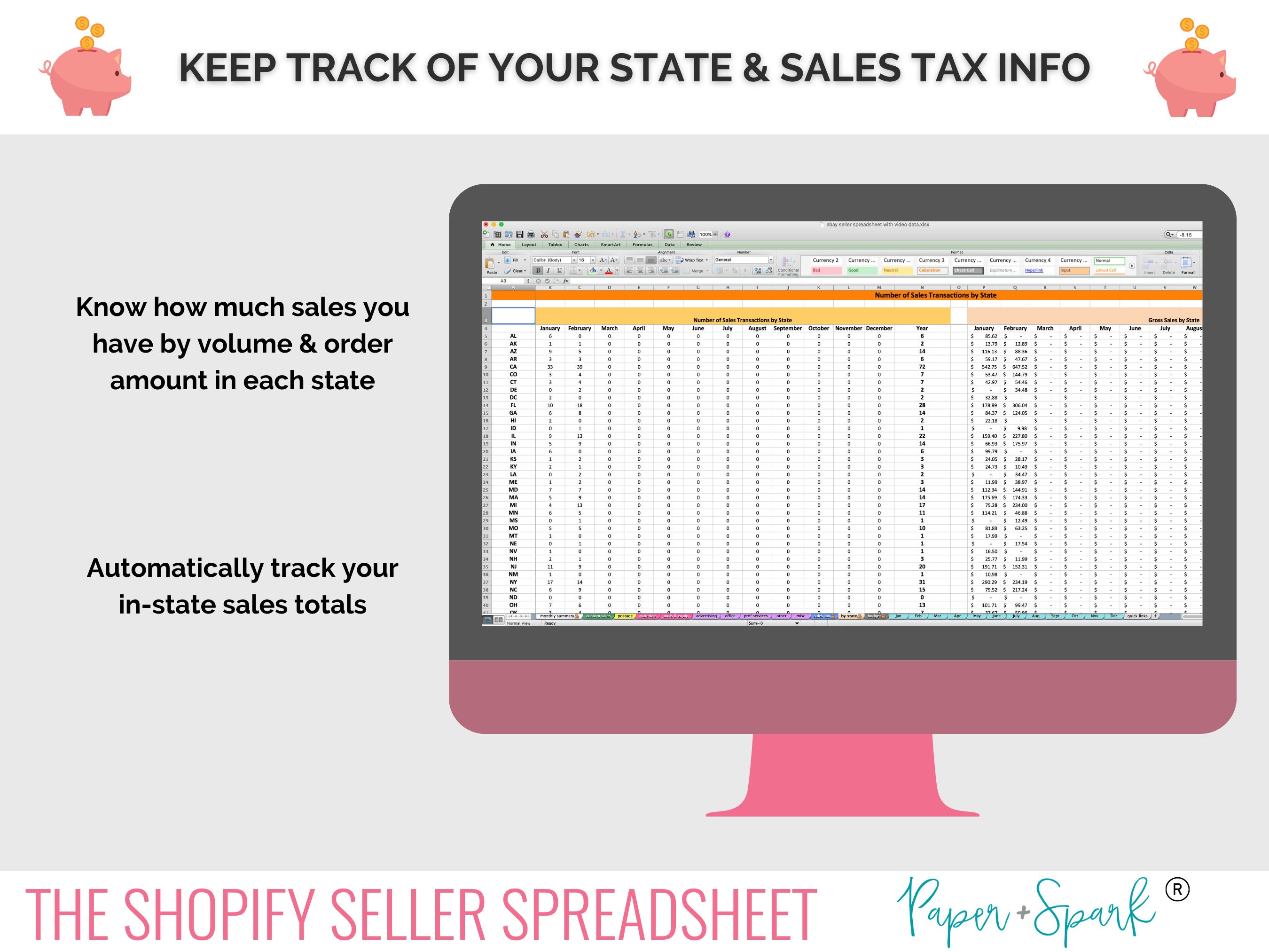 Shopify Seller Spreadsheet - Bookkeeping Template for Shopify Sellers ...