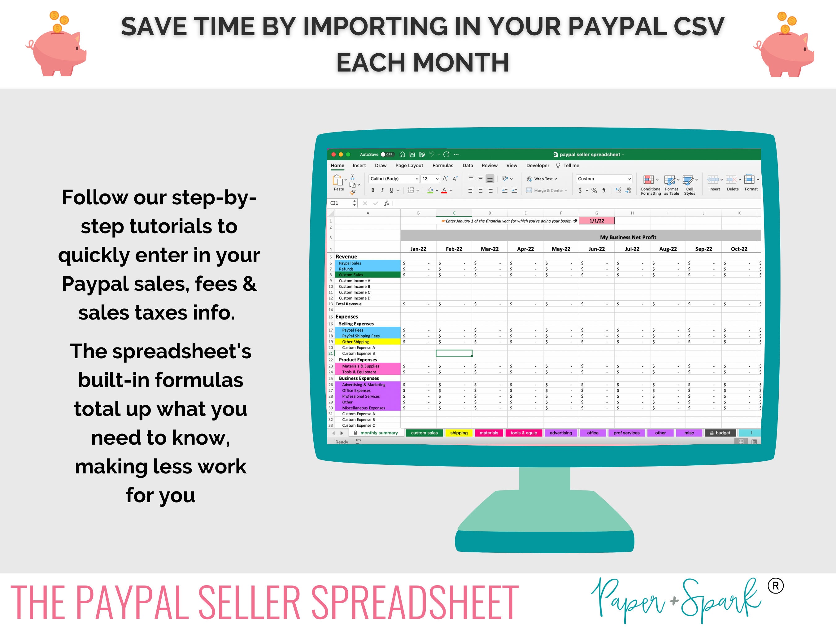 Paypal Seller Spreadsheet - Bookkeeping Template for Online Businesses ...
