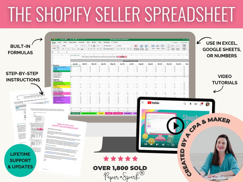 Shopify Seller Spreadsheet - Bookkeeping Template for Shopify Sellers ...