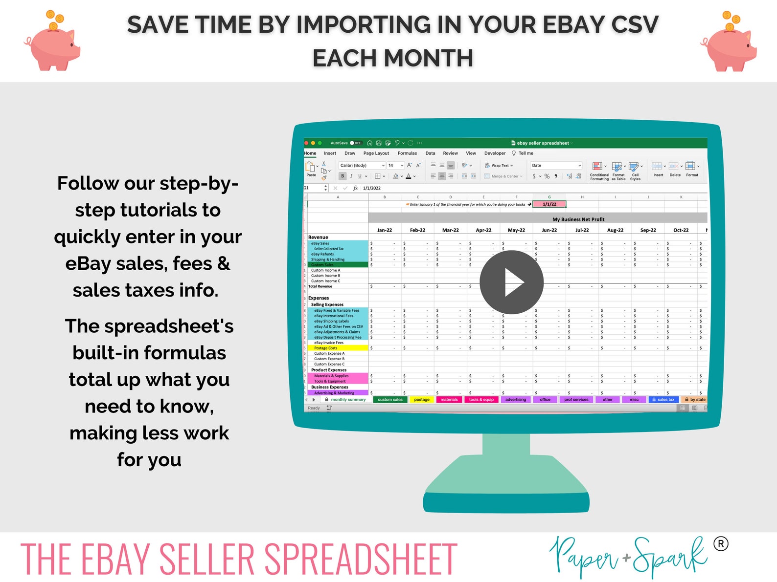 Ebay Seller Spreadsheet - Bookkeeping Template for Ebay Sellers - Ebay ...