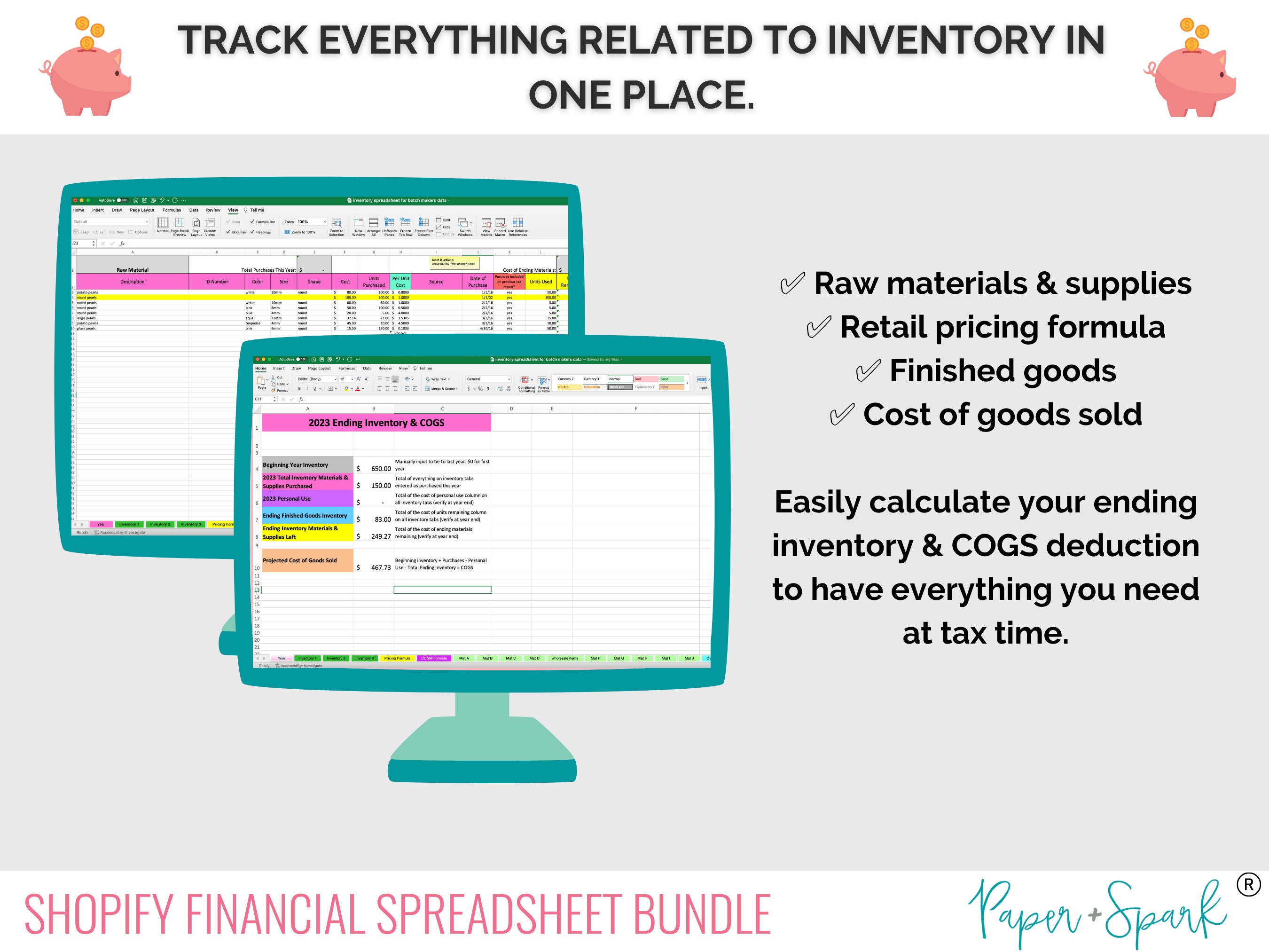 Shopify Seller Financial Spreadsheet Bundle Monthly Bookkeeping 3845