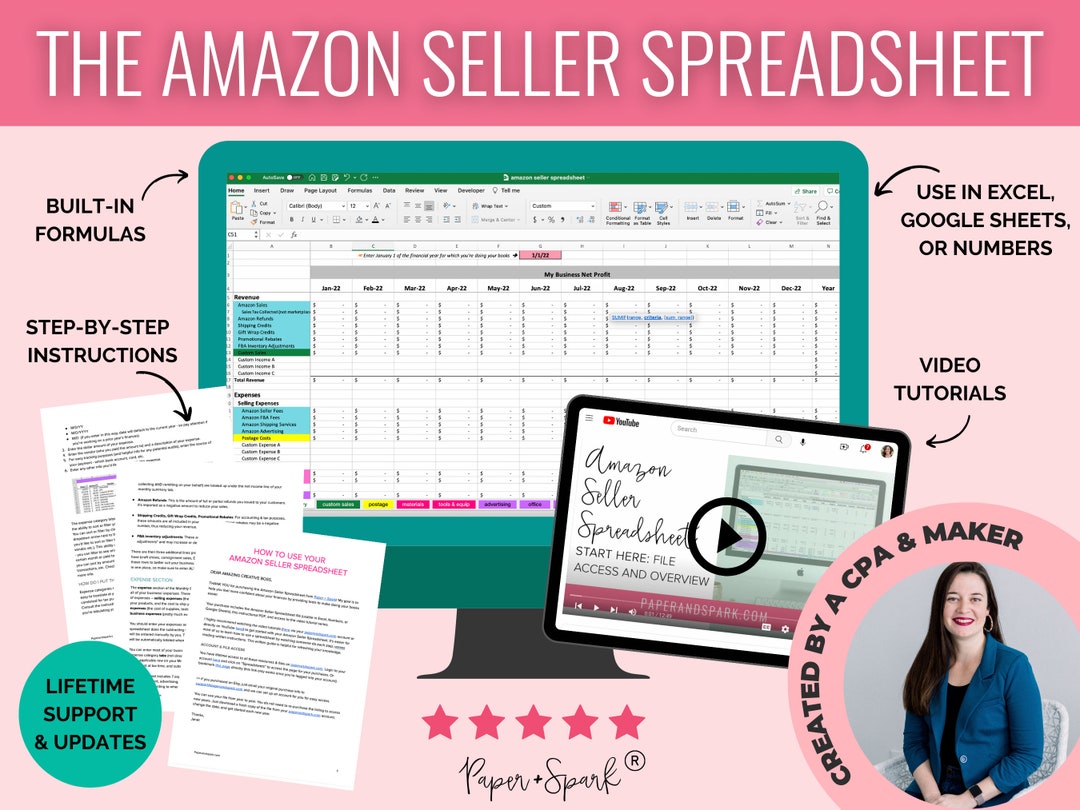Amazon Seller Spreadsheet - Bookkeeping Template for Amazon Shop Owners ...
