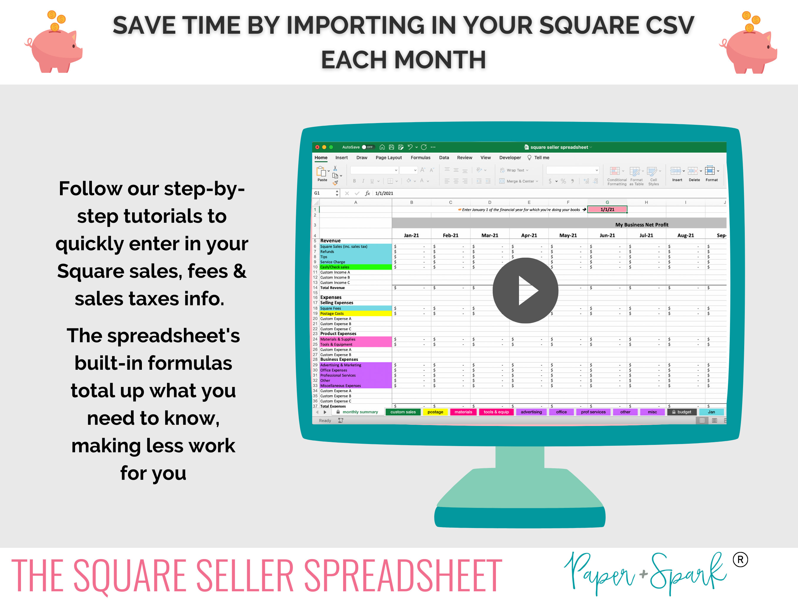 Square Seller Spreadsheet - Bookkeeping Template for Squarespace Sites ...