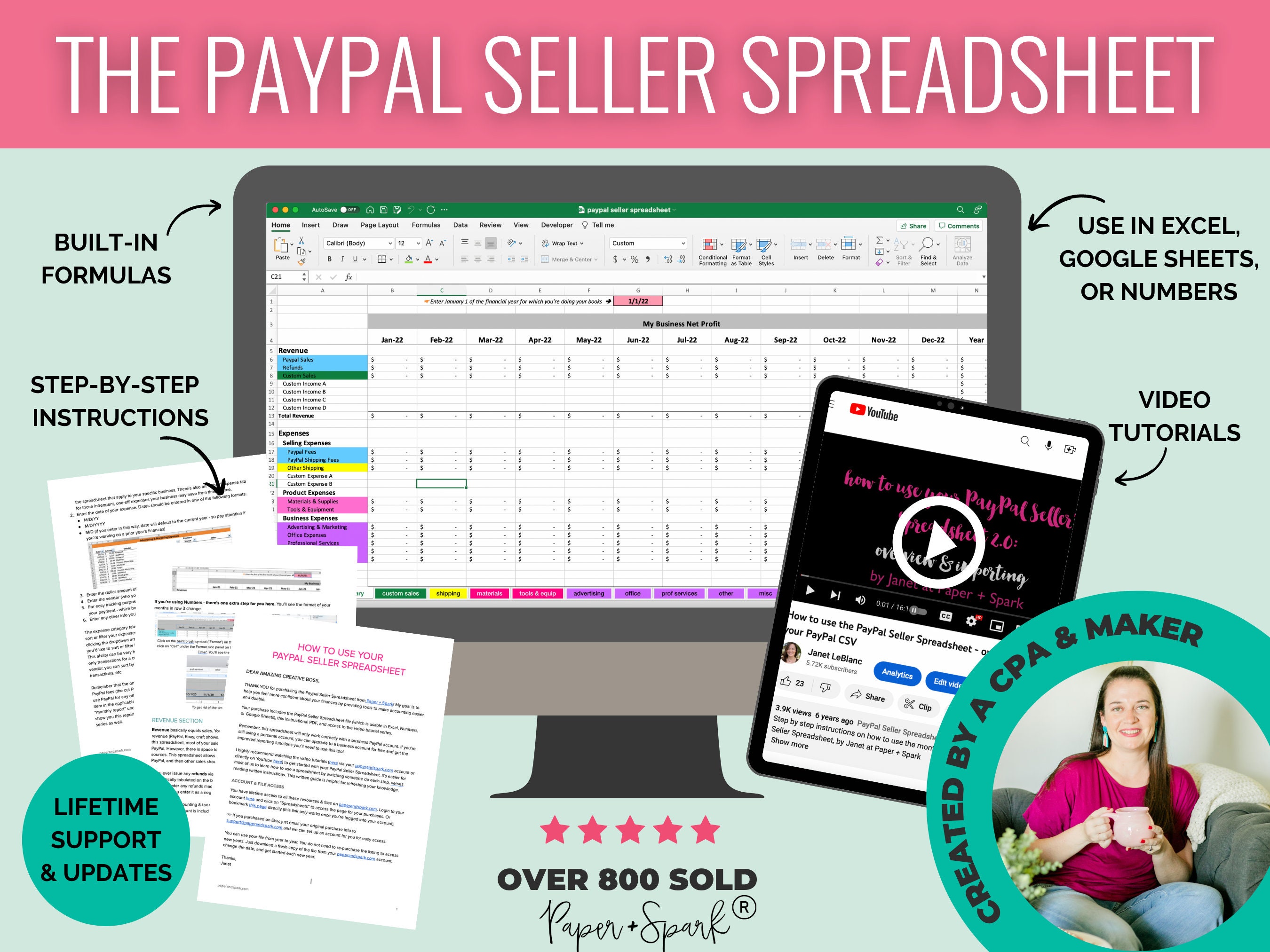Paypal Seller Spreadsheet - Bookkeeping Template for Online Businesses ...