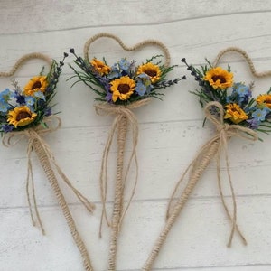 Rustic Flower Girl Wand Sunflowers Blue Forget Me Nots Lavender ...