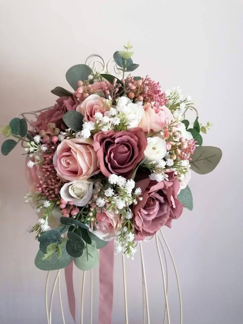 Blush Dusky Pink Artificial Brides bouquet Dusky Pink Blush | Etsy