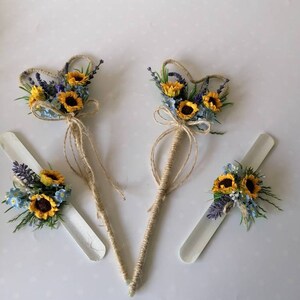 Rustic Flower Girl Wand Sunflowers Blue Forget Me Nots Lavender ...