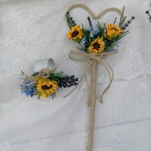 Rustic Flower Girl Wand Sunflowers Blue Forget Me Nots Lavender ...