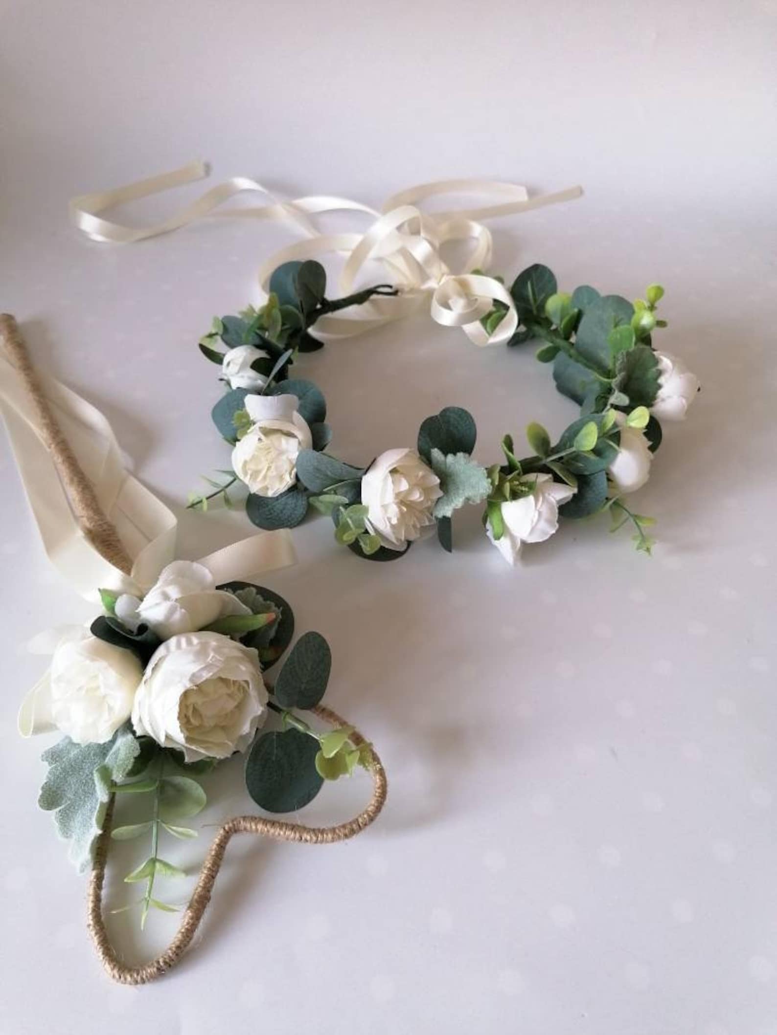 Artificial Ivory Bridal Flower Crown Flower Comb Flower Girl Wand ...
