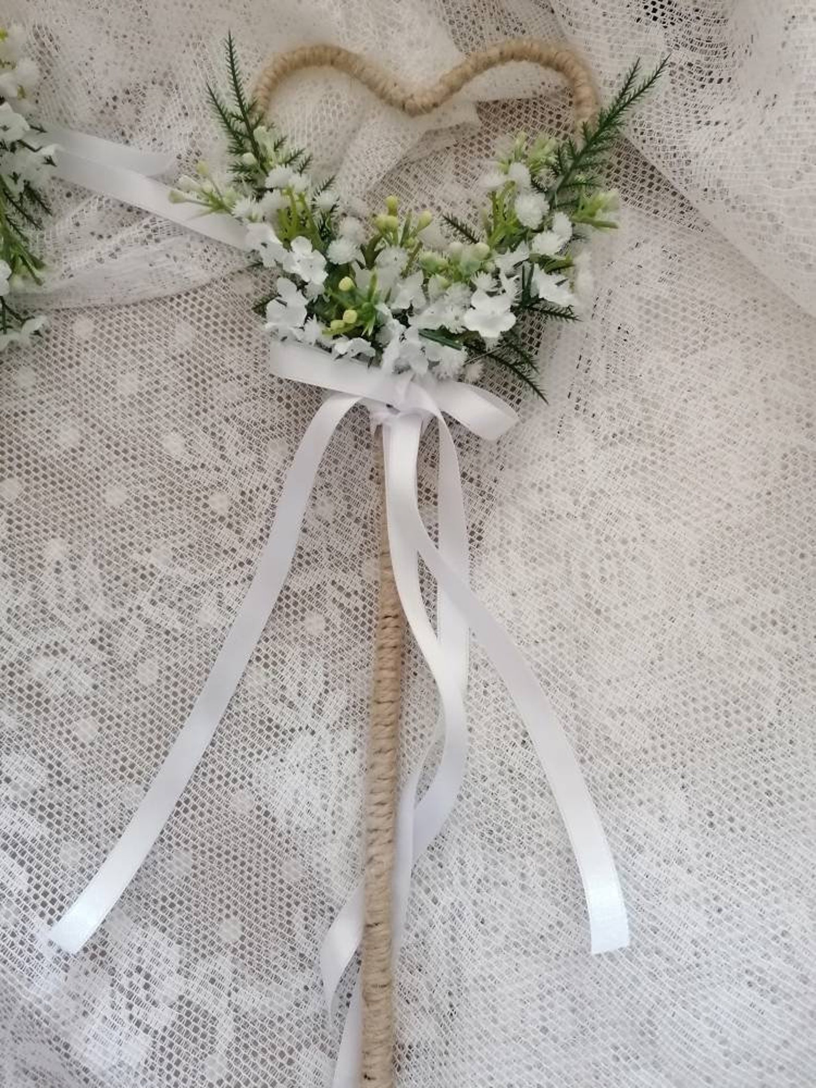 Artificial Silk White Flower Girl Wand Matching Flower Crown Set ...