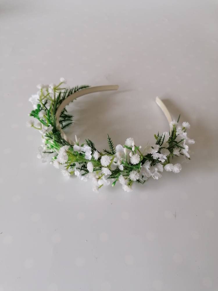 Artificial Silk White Flower Girl Wand Matching Flower Crown Set ...
