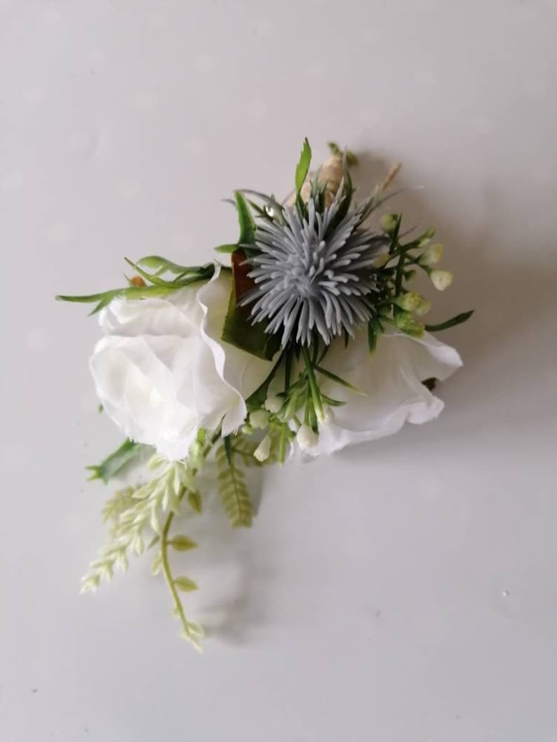 Grey Thistle Ivory Rose Fern Heather Wedding Buttonhole Scottish ...