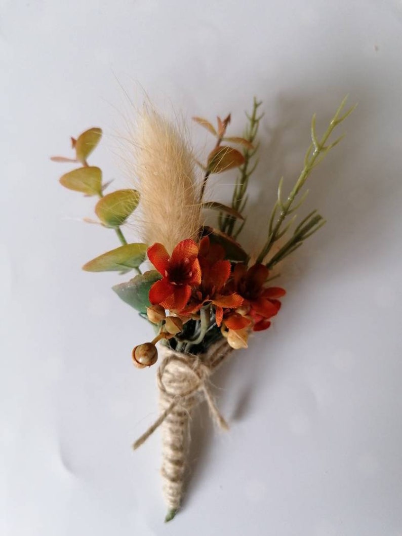 Autumn Winter Wedding Orange Boho Buttonhole Pampas Grass Wildflowers ...