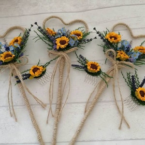 Rustic Flower Girl Wand Sunflowers Blue Forget Me Nots Lavender ...