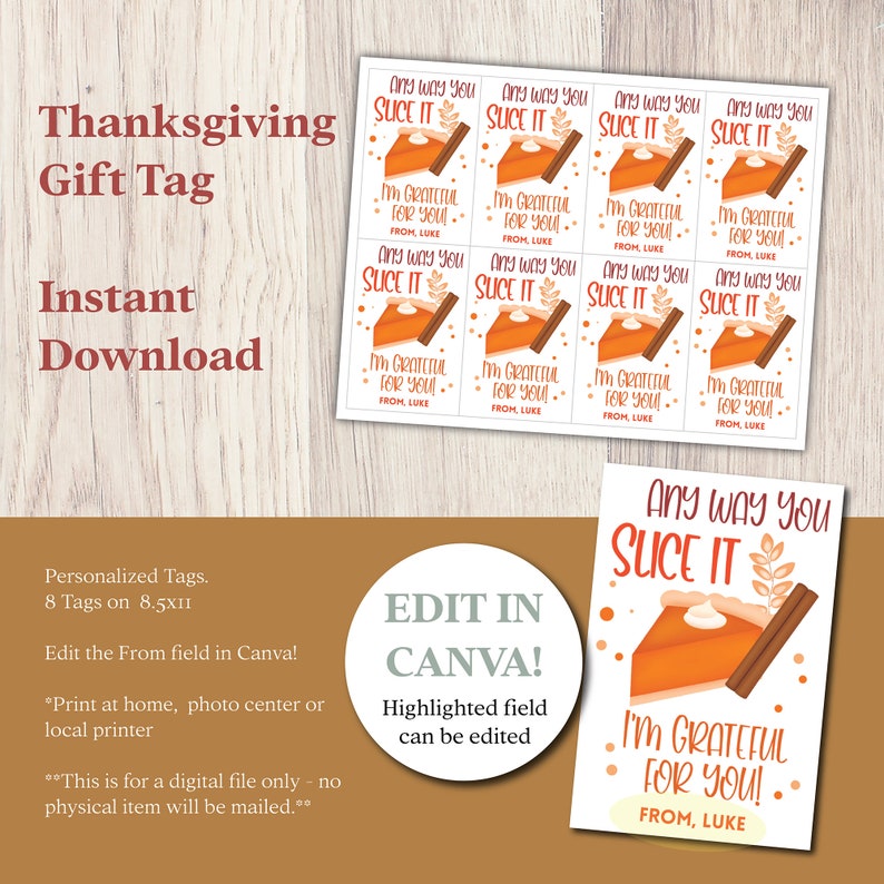 Printable Thanksgiving Gift Tag | Teacher Gift Tag | Personalized Gift ...
