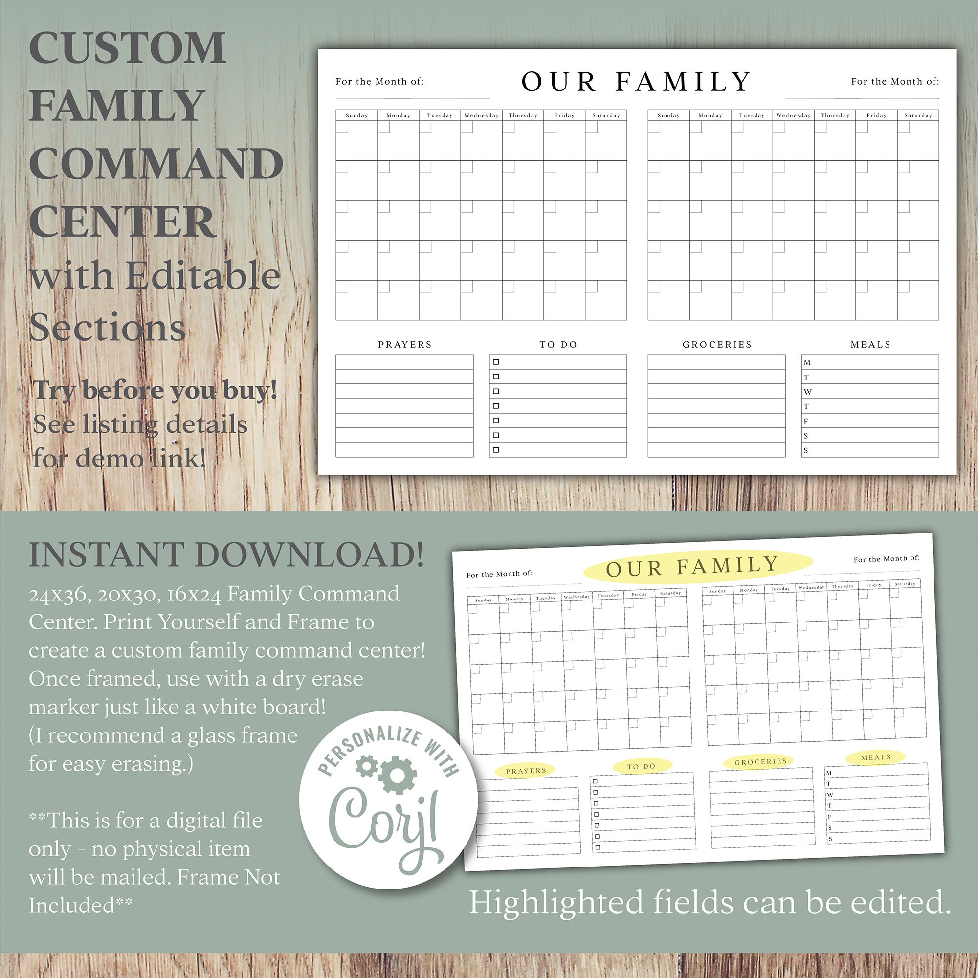 Print at Home Family Command Center | Personalized Wall Calendar With ...