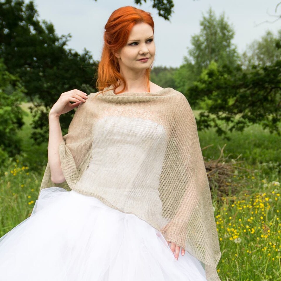 Knitted Linen Wedding Poncho: Bridal Cape, Summer Shawl - Etsy