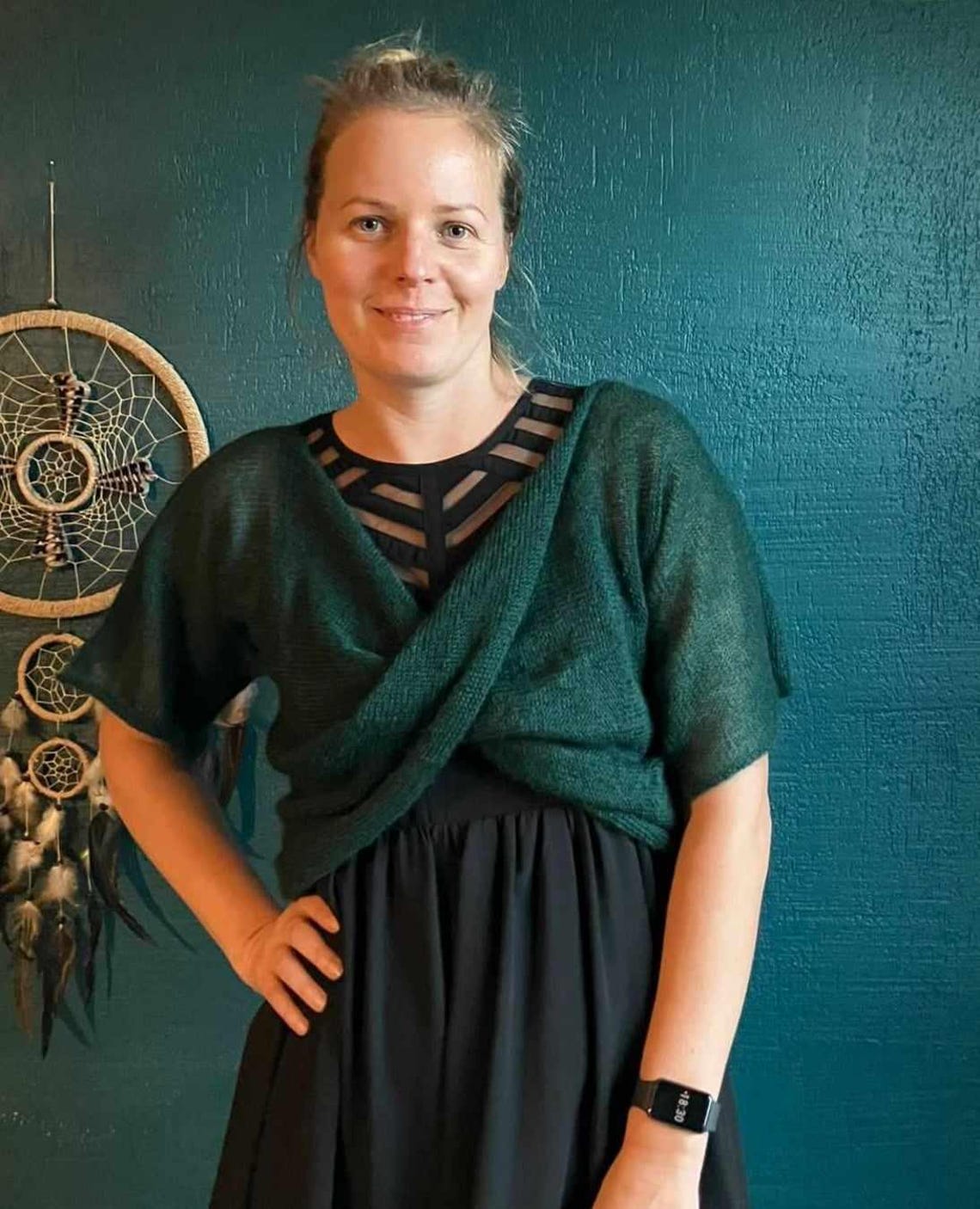 Knit Yoga Sweater Cross Shrug Cropped Mohair Silk Short Sleeve Green ...