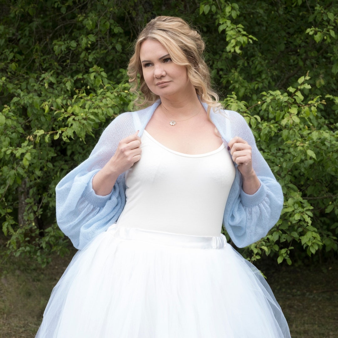 Wedding Bolero, Light Blue Shrug Knit Mohair Sweater, Long Sleeve ...