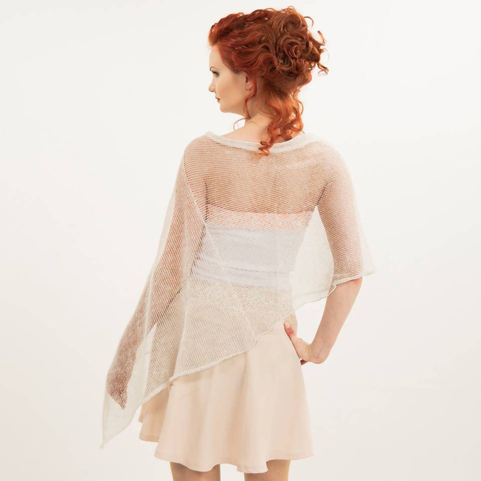 Bridal Wrap Linen Shawl Knit Cover up Natural Linen Poncho | Etsy