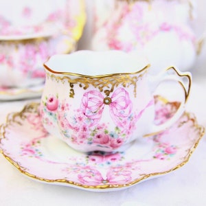 7oz Teacup and Saucer Set With Rose and Cherry Blossom Pattern - Etsy