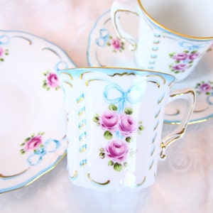 2 Tea Cup Set With Rose and Bow Pattern - Etsy