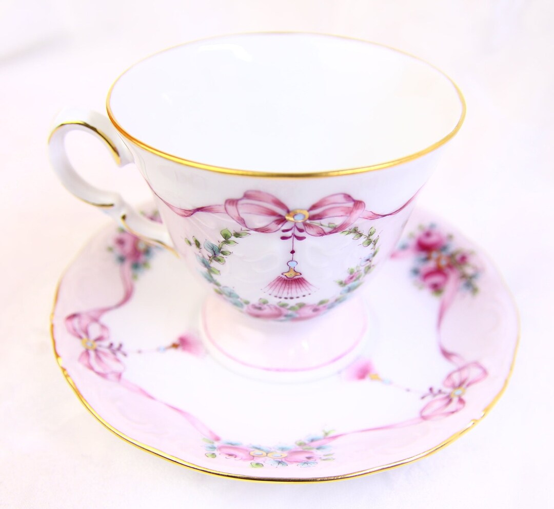 Hand-painted, Kiln Finished, 6oz Tea Cup Set With Fan Charm, Vintage ...
