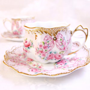7oz Teacup and Saucer Set With Rose and Cherry Blossom Pattern - Etsy